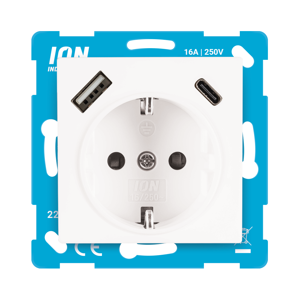 ION Wandcontactdoos RA USB A + USB C met Aanraakbeveiliging E1 Alpin ...